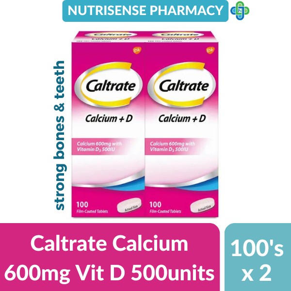 Caltrate Calcium 600mg + Vitamin D3 500units Tablets 100'sx2 [TWIN PACK ...