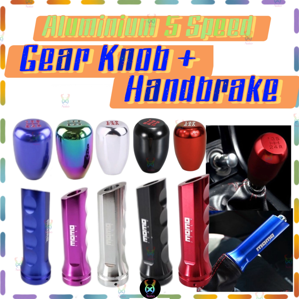 Racing Car Aluminum 5 Speed Car Manual Gear Shift Knob +MOMO Handbrake ...