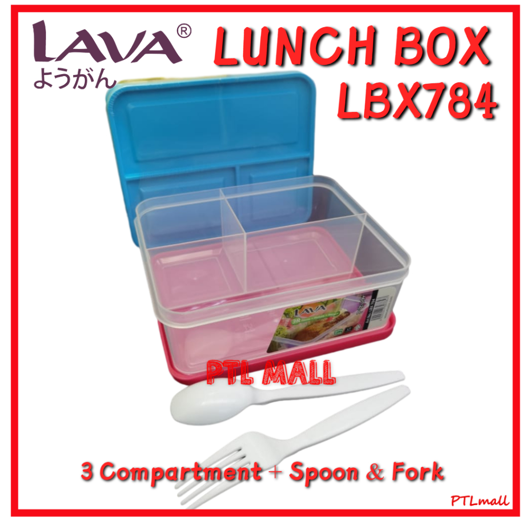 LAVA LBX784 Lunch Box 3 Compartment + Spoon & Fork Microwave Save ...