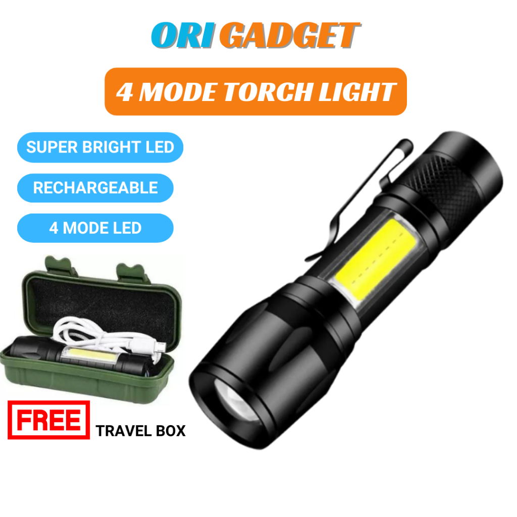4 Mode Led Light Zoomable LED Flashlight Lamp USB Charging Rechargeable ...