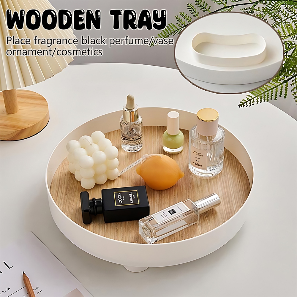 Wooden Round Desk Organizer Nordic Round Tray Decoration Tray Makeup ...