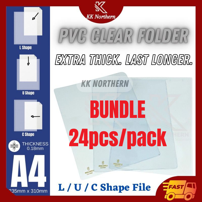 Bundle 24pcs File L U C shape A4 PVC Clear File Folder Transparent ...