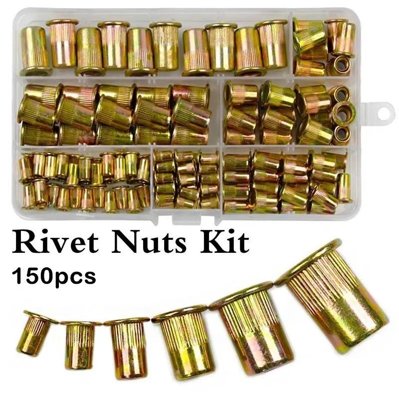 150pcs M3-M10 Carbon Steel Flat Threaded Rivet Nut Flange Rivnut ...
