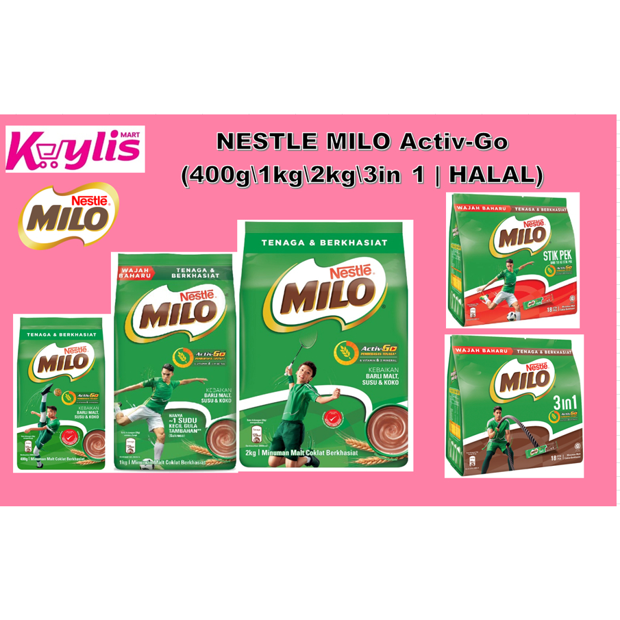 NESTLE MILO Activ-Go (200g\400g\1kg\2kg\3in 1 | HALAL) | Shopee Malaysia