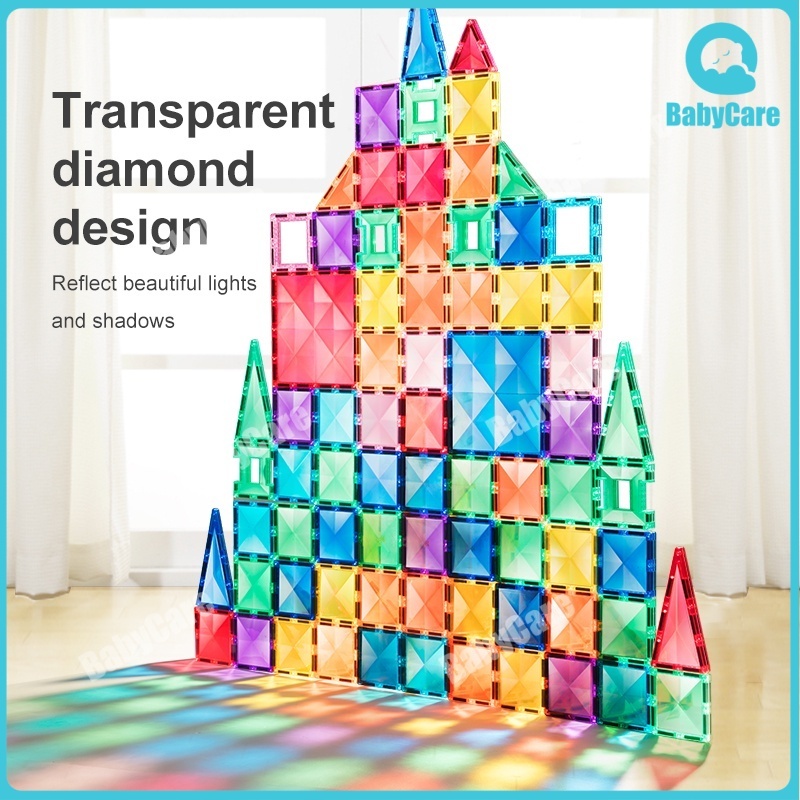120PCS Magnetic Transperant Tiles Toys Building Blocks Colour Window ...