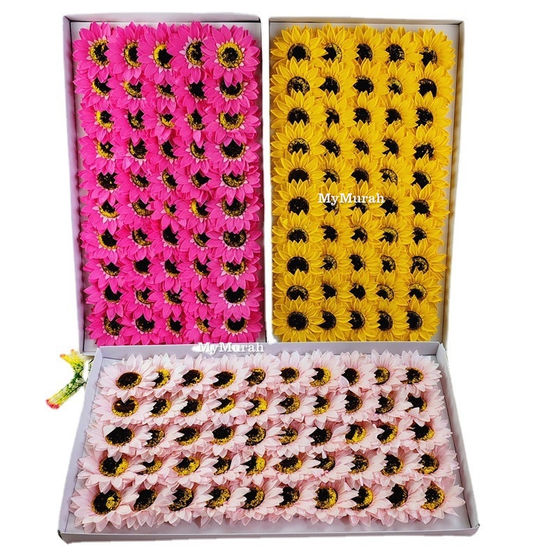 (50PCS) SUNFLOWER Soap Flower With Base Fragrant Scent Bouquet ...
