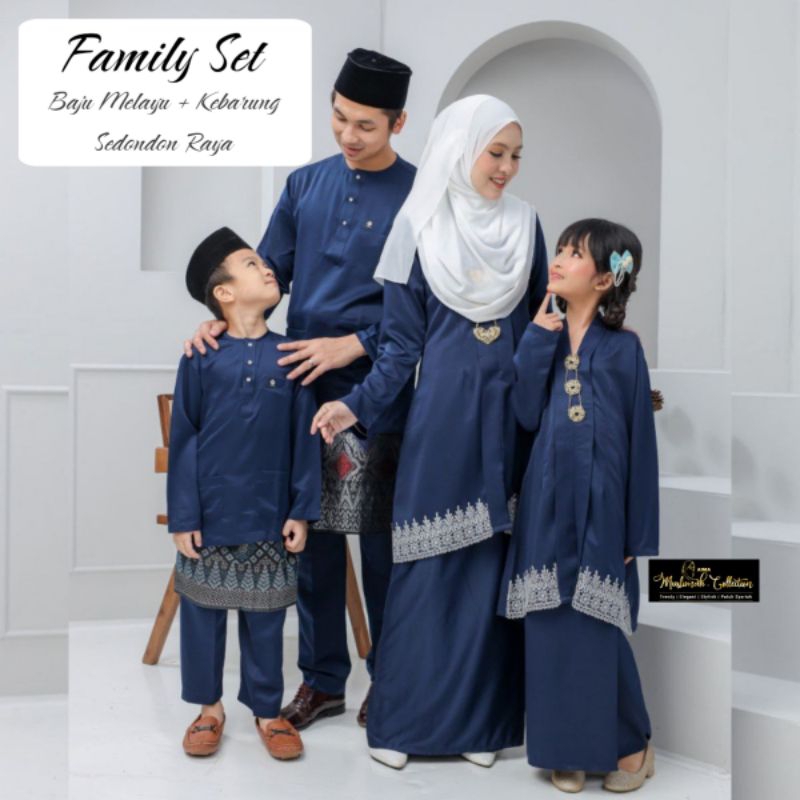 NAVY BLUEBLACK SET SEDONDON FAMILY RAYA (BAJU MELAYU SEDONDON ...
