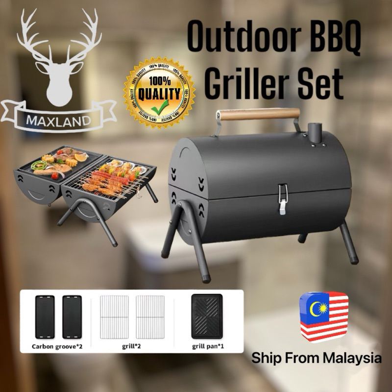 FULL SET BLACK BBQ Griller Set Outdoor Camping Heavy Duty Stove ...