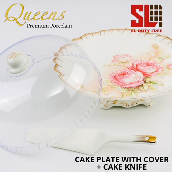 Queens 11.8” Cake Plate with Cover + Cake Knife Tray Serving Cake Bekas ...