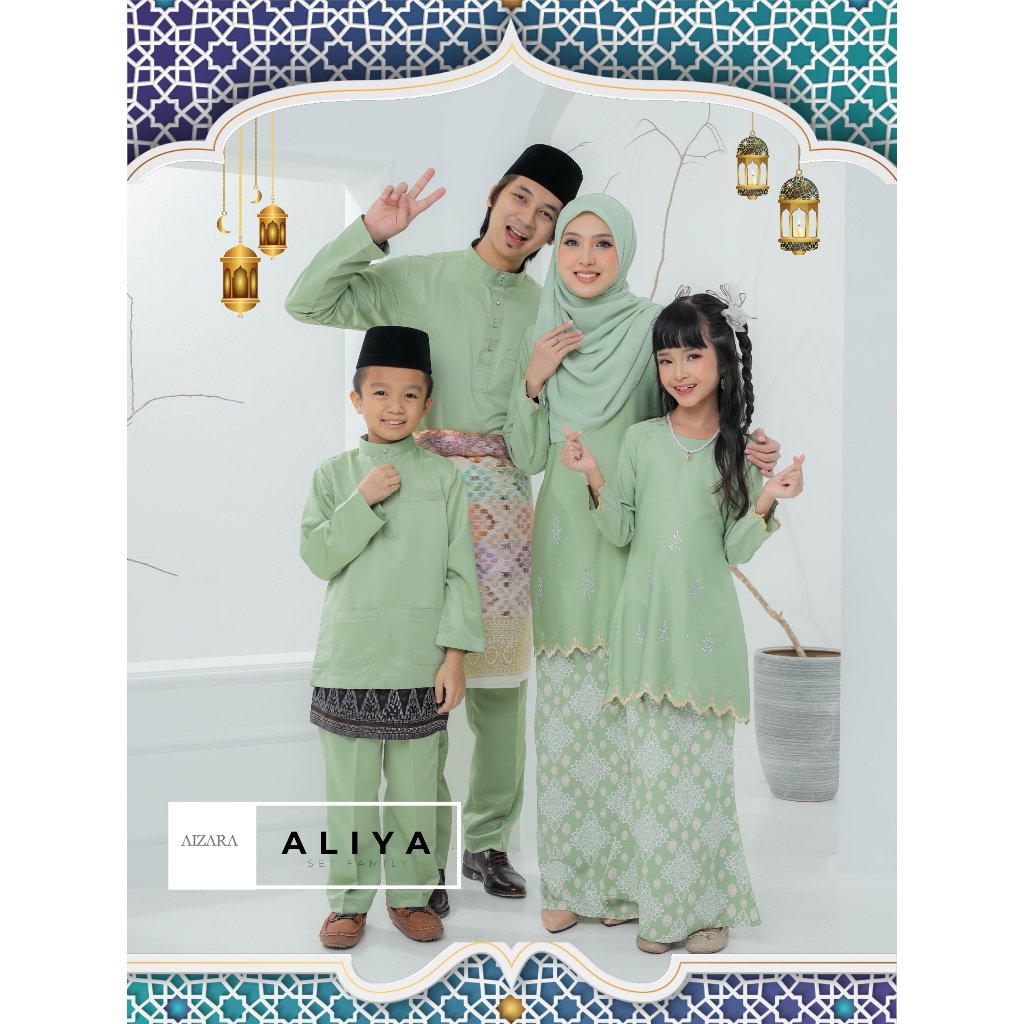 Set Family Kurung Aliya Sage Green Baju Kurung Moden Ibu Anak Set Sedondon Baju Raya by RAFFA ...