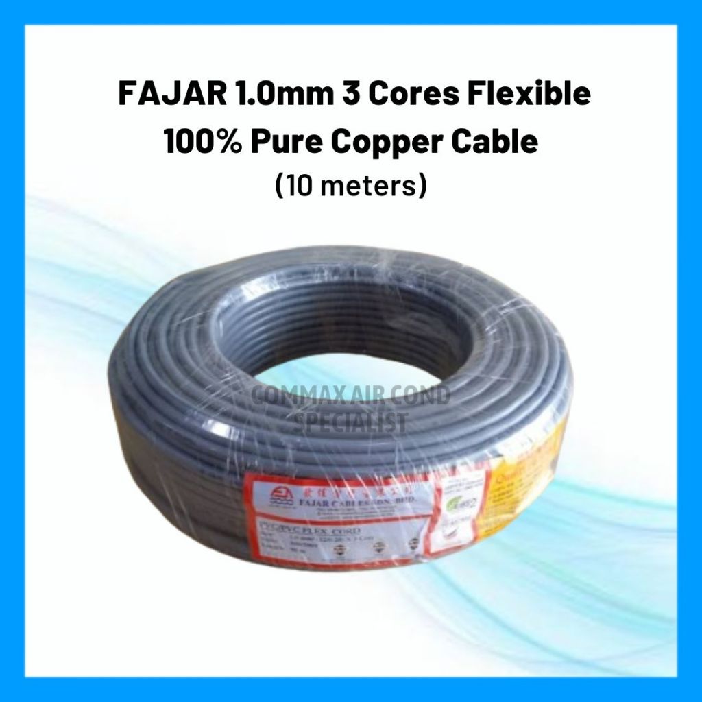 10 Meters - FAJAR 1.0MM 3 CORE FLEXIBLE CABLE 100% PURE COPPER | Shopee ...