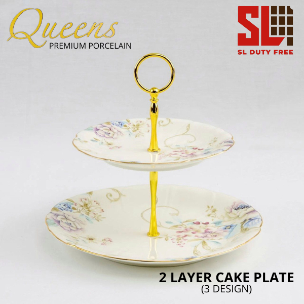 Queens Premium Porcelain 2 Tier Cake Plate with Metal Holder Serving ...