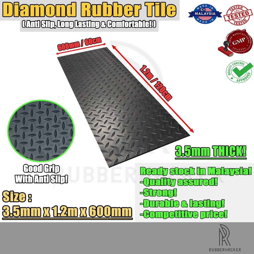 Diamond rubber mat 3.5mm x 1.2m x 600mm floor matting, rubber sheet ...