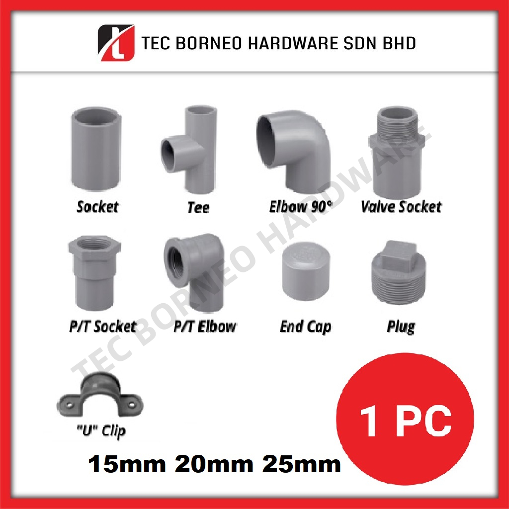 TEC [15mm 20mm 25mm] PVC Pipe Fitting Paip PVC Connector Socket Elbow Tee Valve Socket Plug End ...