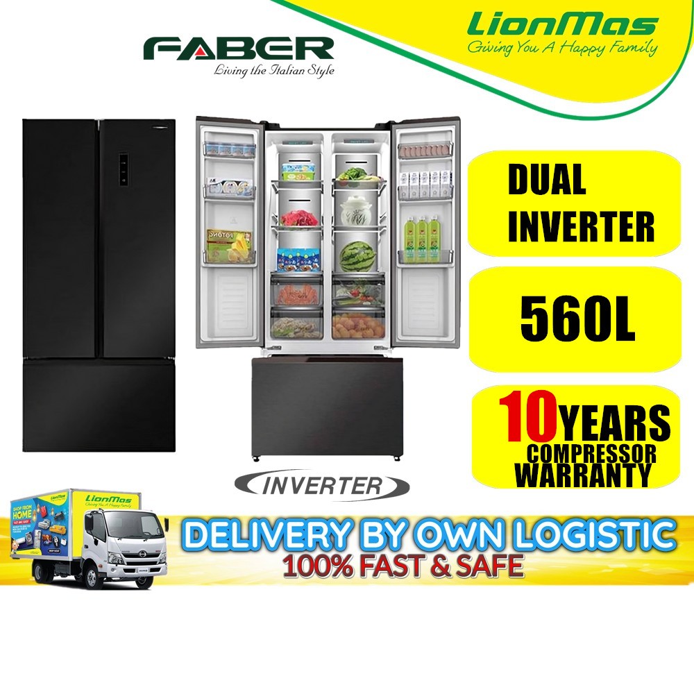 FABER Dual Inverter 560L American Refrigerator FRIGOR 3D 563BK Peti ...