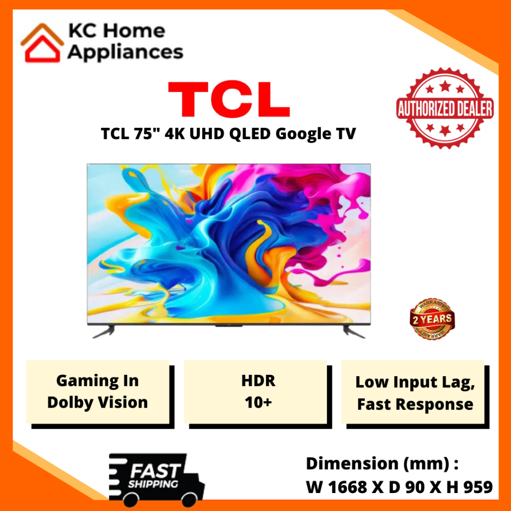 TCL 75" 4K UHD QLED Google TV | HDR 10+ | Hands Free Voice Control | Bluetooth Audio | 75C645 ...
