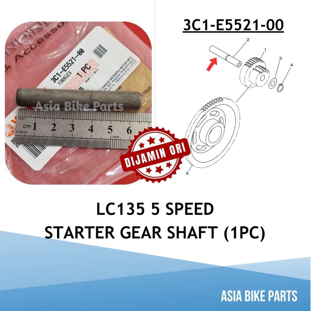 Yamaha Original LC135 5 Speed 5S Starter Gear Shaft - 3C1-E5521-00 / 90201-105E8 / 99009-10400 ...