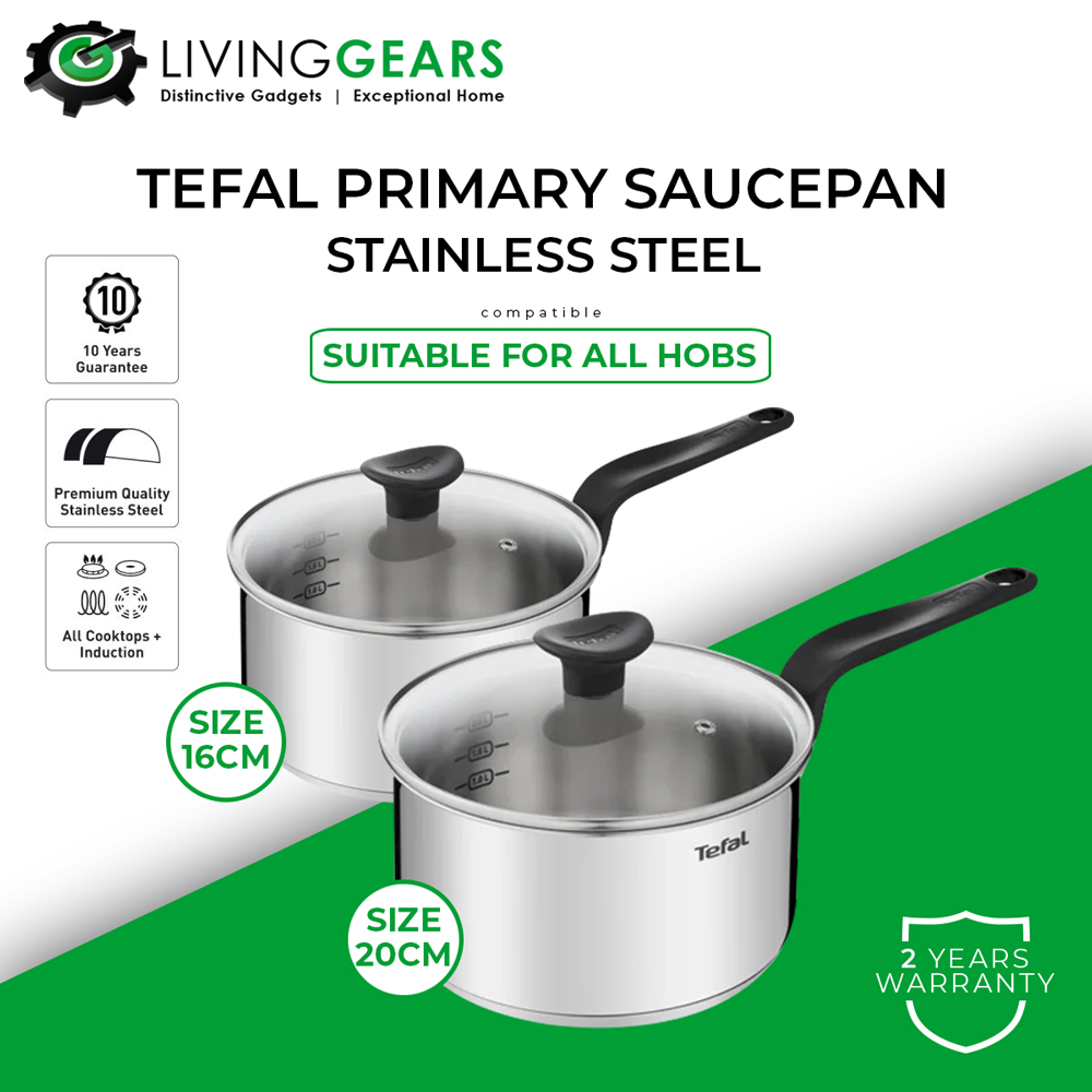 Tefal Daily Cook / Primary / Starter Stainless Steel Saucepan + Lid (16cm/18cm/20cm/24cm ...