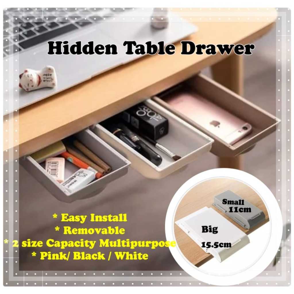 Hidden Drawer Pen Case Stationery Storage Box Storage box under table ...