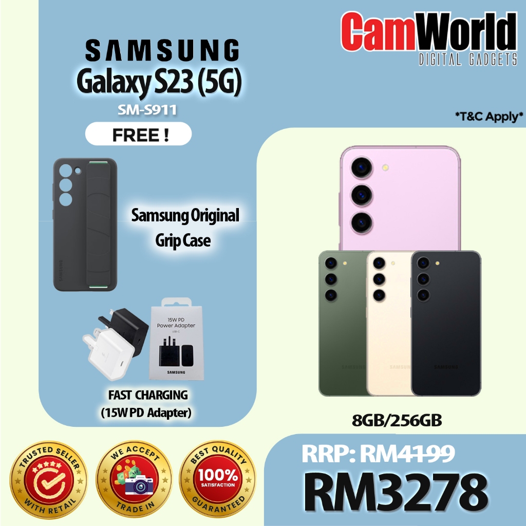 Samsung Galaxy S23 5G (5G) (SM-S911) (8GB+256GB) With 15W + Samsung Original Grip Case | Shopee ...