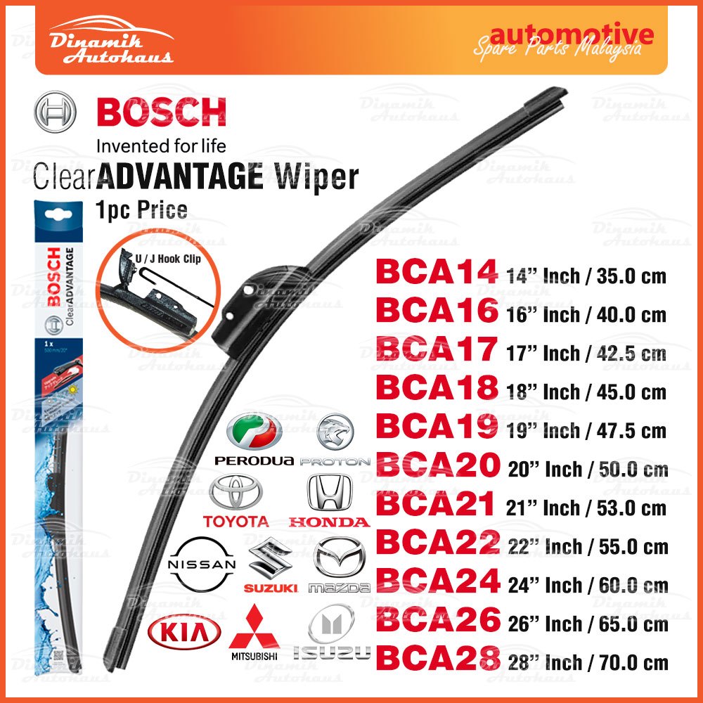 Bosch Clear Advantage Car Windscreen Wiper U Hook Perodua Proton Toyota Honda Nissan Mazda BCA ...