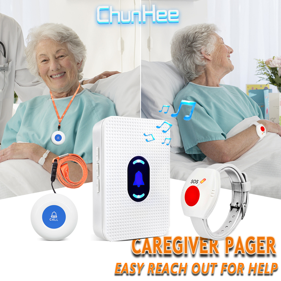 Chunhee Wireless Caregiver Pager Call Button for Elderly Wrist Alarm ...