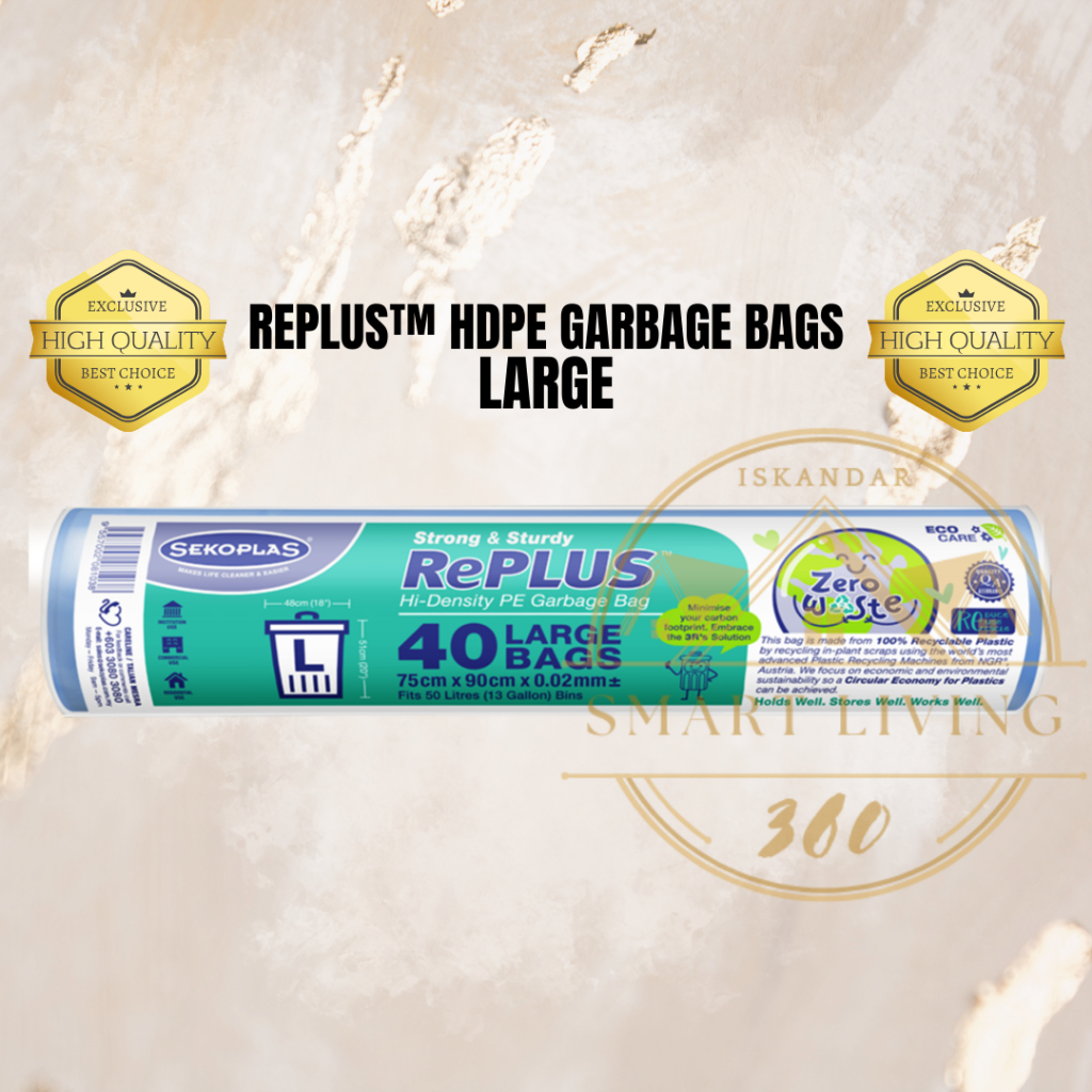 SEKOPLAS REplus HDPE Garbage Bags Rubbish Bag / Beg Sampah / Plastik Sampah Large (40pcs ...