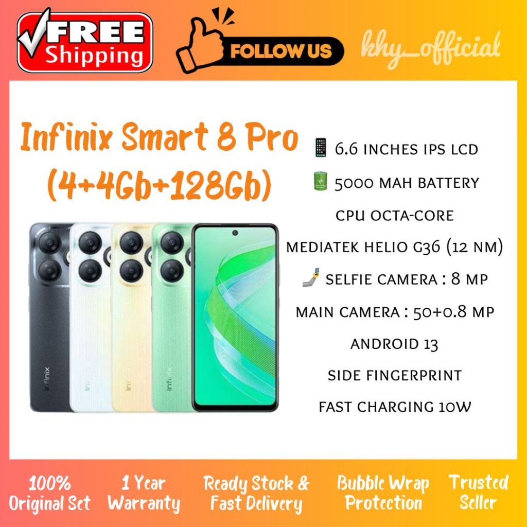 New Smartphone Original Infinix Smart 8 Pro [ 4+4Gb Ram + 128Gb Rom ...