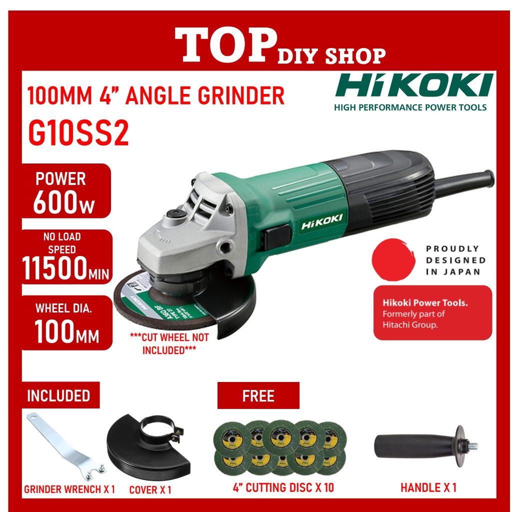Hikoki G10SS2 600W 4"High Performance Angle Grinder Mesin Grander ...