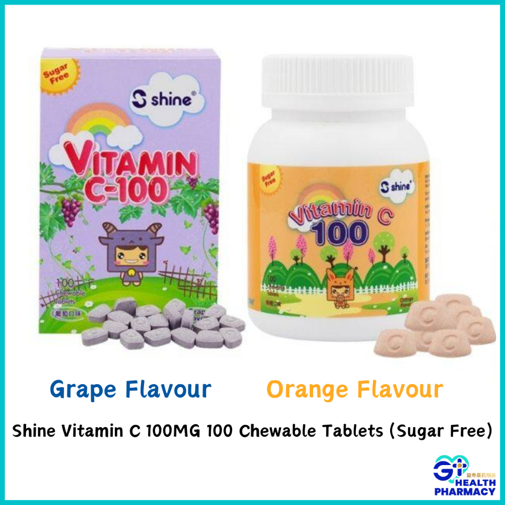 Shine Vitamin C 100MG 100 Chewable Tablets (Orange/Grape) (Sugar Free ...