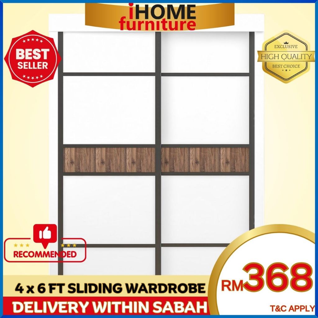 iHOME SABAH FURNITURE 🔥READY STOCK🔥 4x6FT Sliding Wardrobe Almari baju 4" Kabinet Ikea wardrobe ...