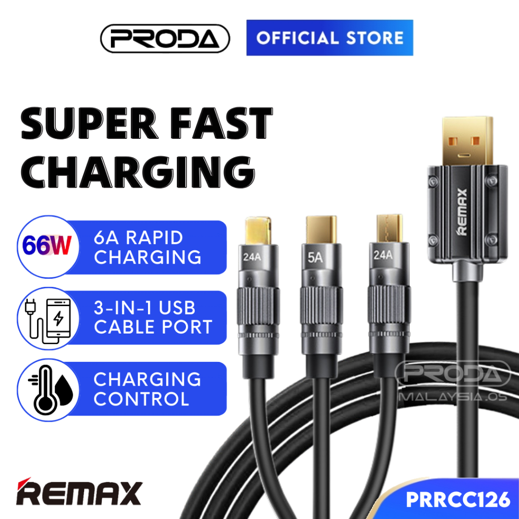 REMAX Super Cable 3 in 1 PD Fast Charging 66W Original Micro USB Type C ...