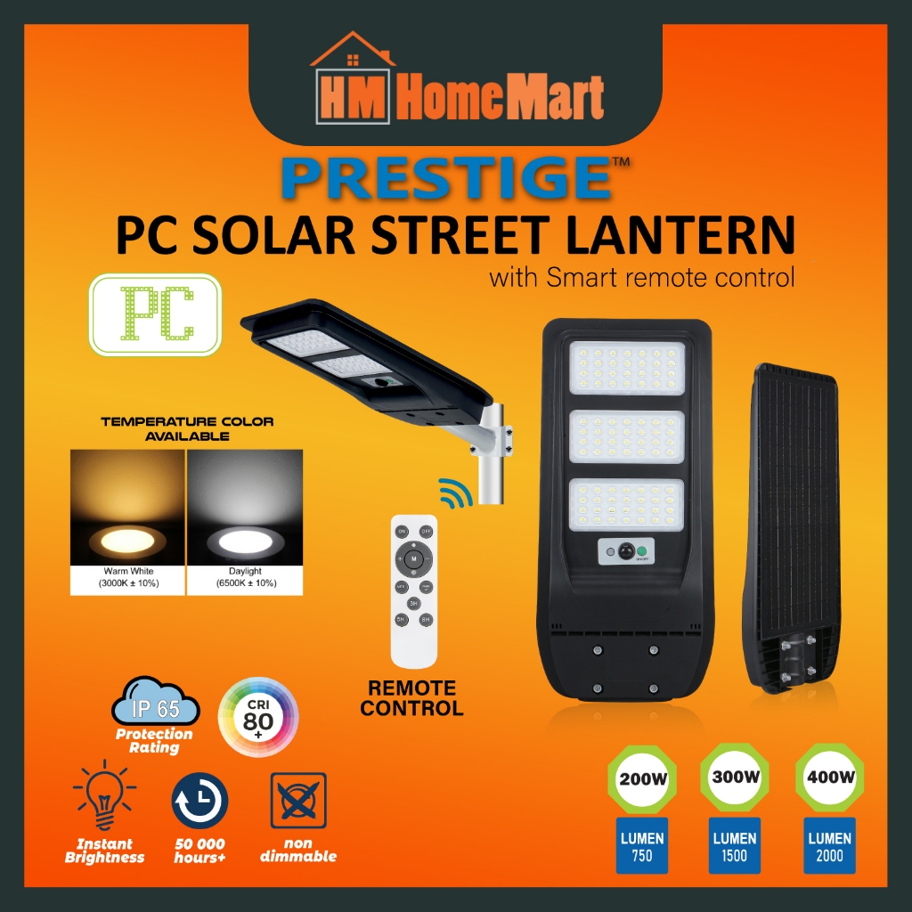 PRESTIGE PC Solar Street Lantern 200W/300W/400W (3000K/6500K)(1 Year ...