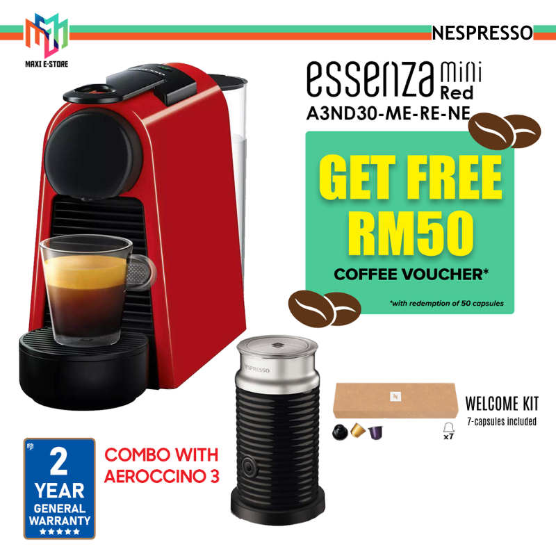 Nespresso Essenza Mini Capsule Coffee Pod Machine - Red D30-ME-RE-NE ...