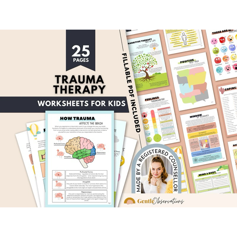Trauma Therapy Worksheets for Kids, PTSD, Anxiety Relief, Mindfulness ...