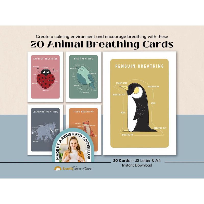 Animal Breathing Cards for Kids Calming Corners & School Counselor ...