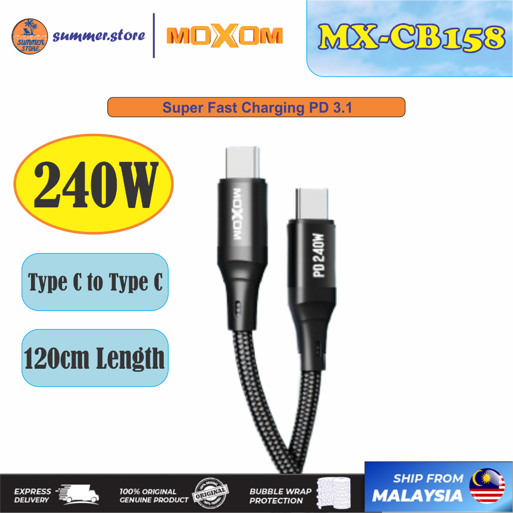 MOXOM Cable MX-CB158 PD Type C to Type C 240W Super Fast Charge Data Cable | Shopee Malaysia
