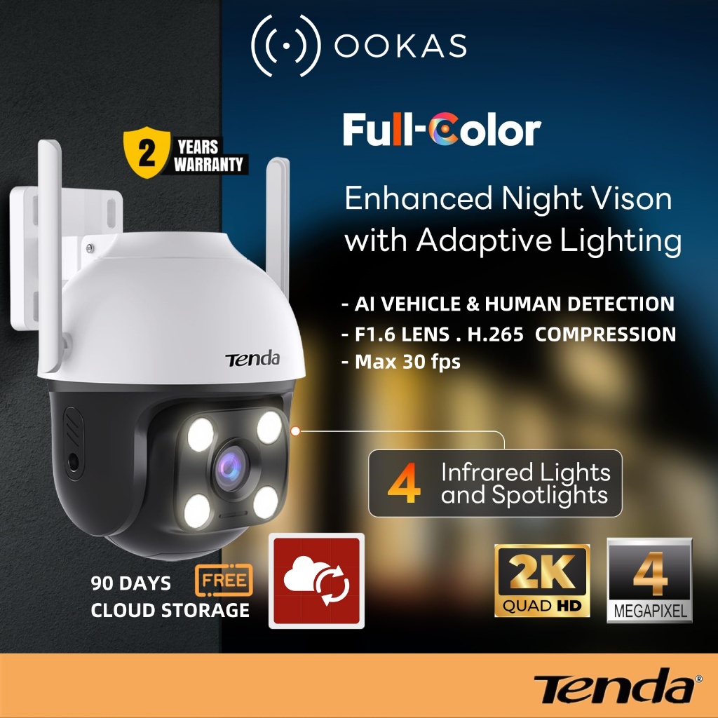 Tenda Latest 4MP/2MP Ai Smart F1.6 Lens Auto Patrol Outdoor Wireless ...