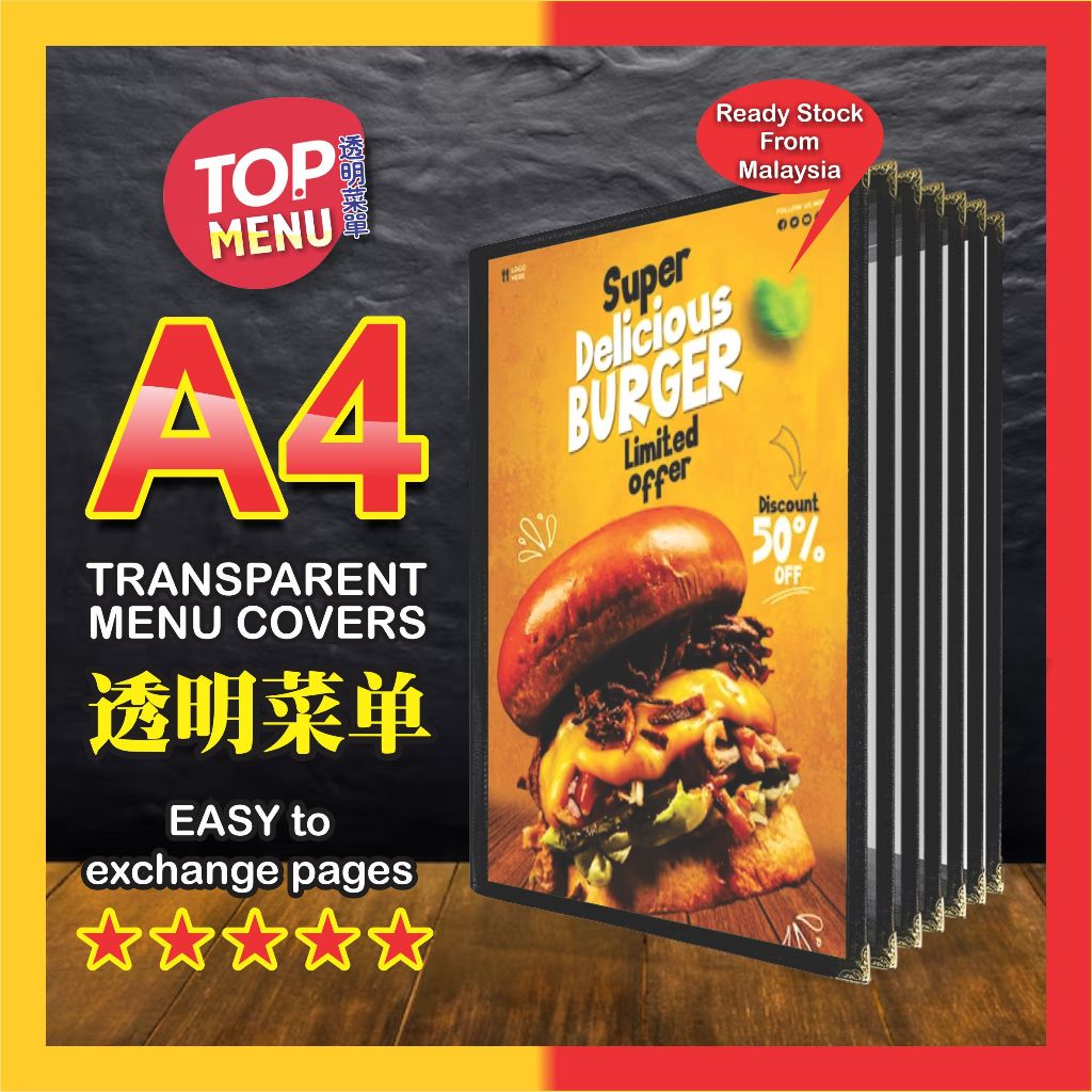 [MrTop] A4 Restaurant Cafe Transparent Clear Menu Pocket Covers ...