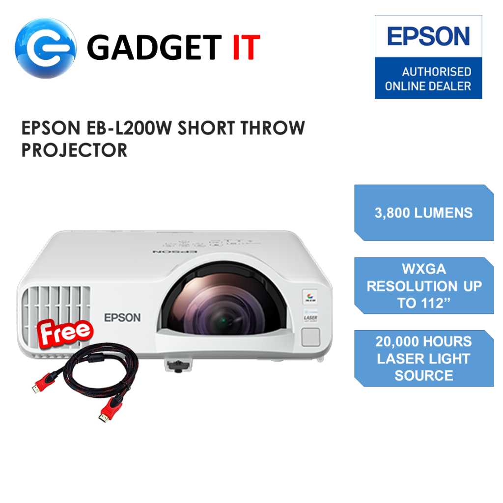 EPSON EB-L200W 3LCD WXGA STANDARD-THROW LASER PROJECTOR WITH BUILT-IN ...