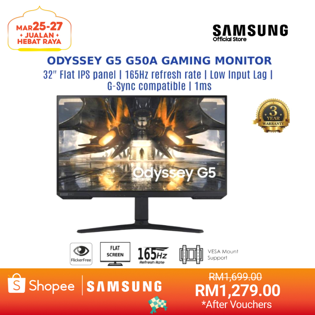 Samsung G5 G50A Odyssey 27" Flat IPS panel | 165Hz | Low Input Lag | G ...
