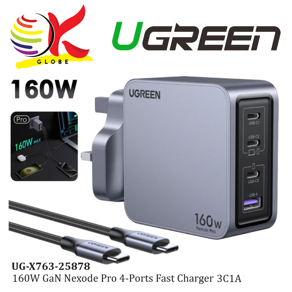 UGREEN NEXODE PRO 160W / 100W / 65W GAN FAST CHARGER WALL ADAPTER FAST CHARGE WITH USB-C TO USB ...