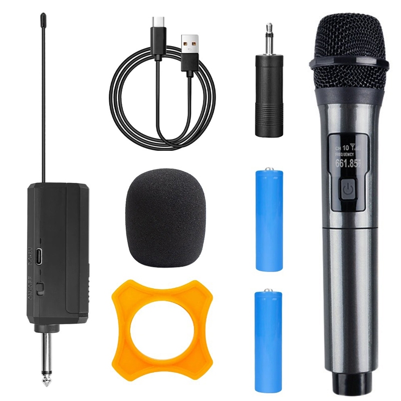 Wireless Microphone UHF Handheld Dual Rechargeable Mike Dynamic Mic ...