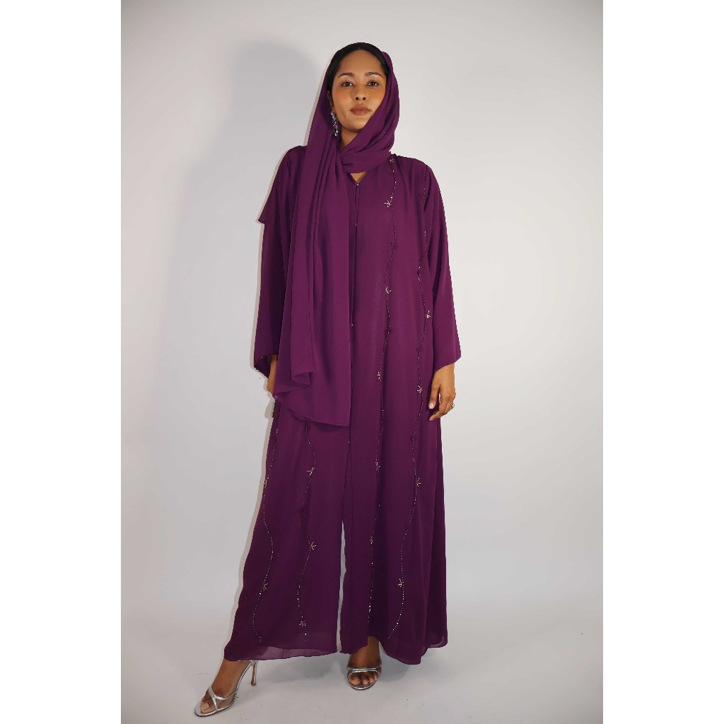 ALISSA Dubai Chiffon Abaya in Dark Purple | Shopee Malaysia
