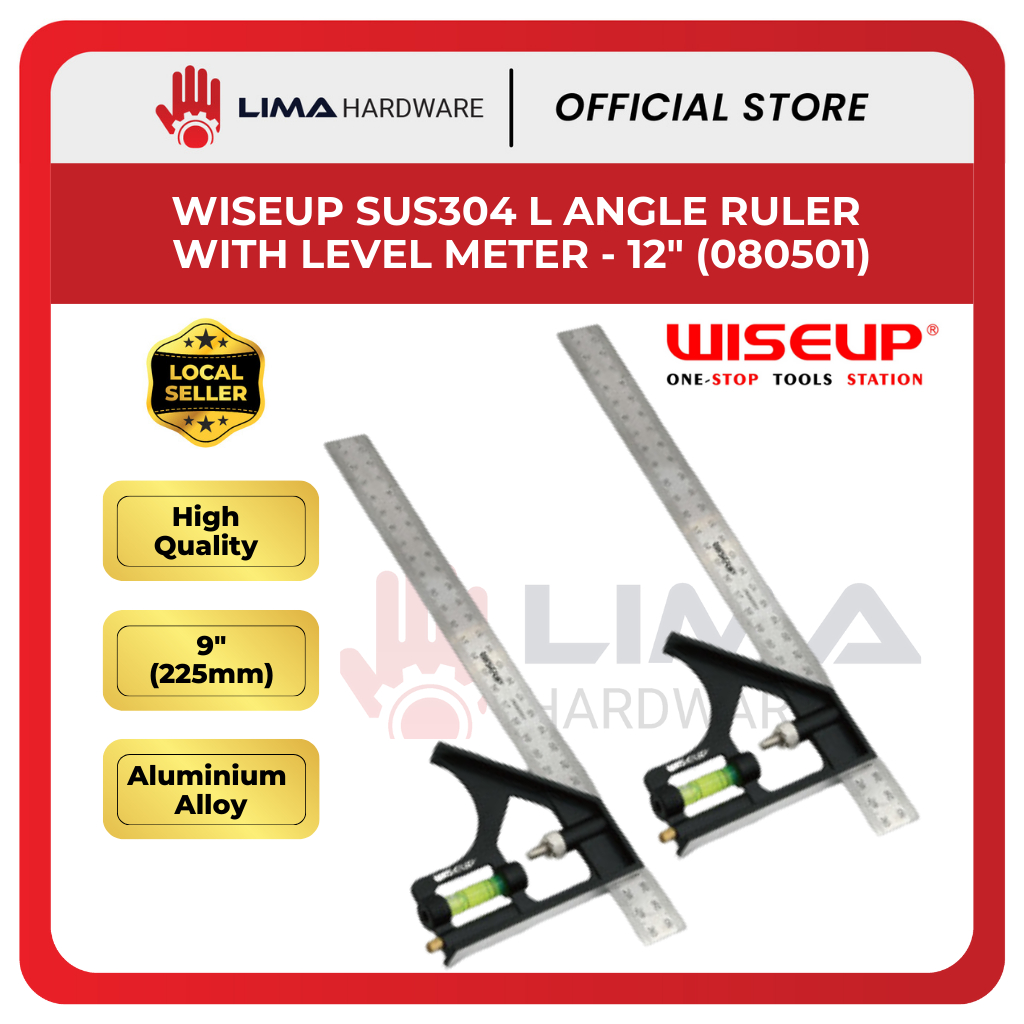 WISEUP SUS304 L ANGLE RULER WITH LEVEL METER - 12" (080501) | Shopee ...