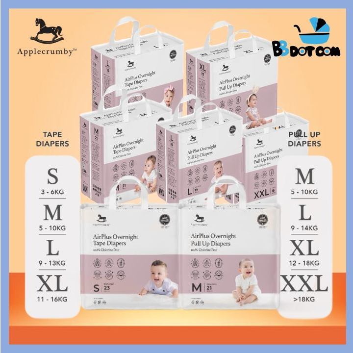 Applecrumby 100% Chlorine Free Premium Overnight Tape Diapes / Pull Up ...