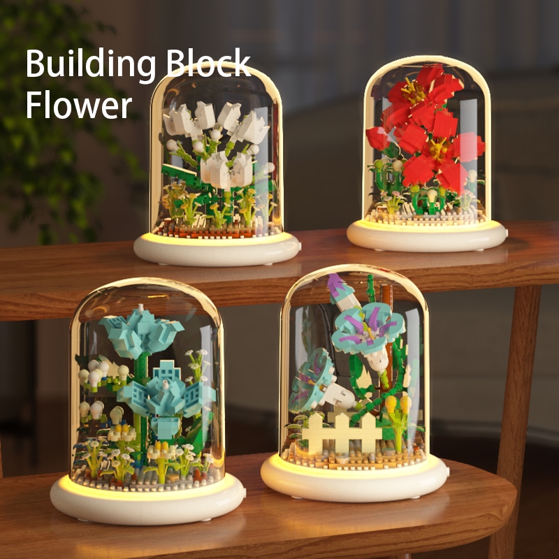 Bunga Bricks With LED Lotus Carnation Sunflower Compatible Lego Flower ...