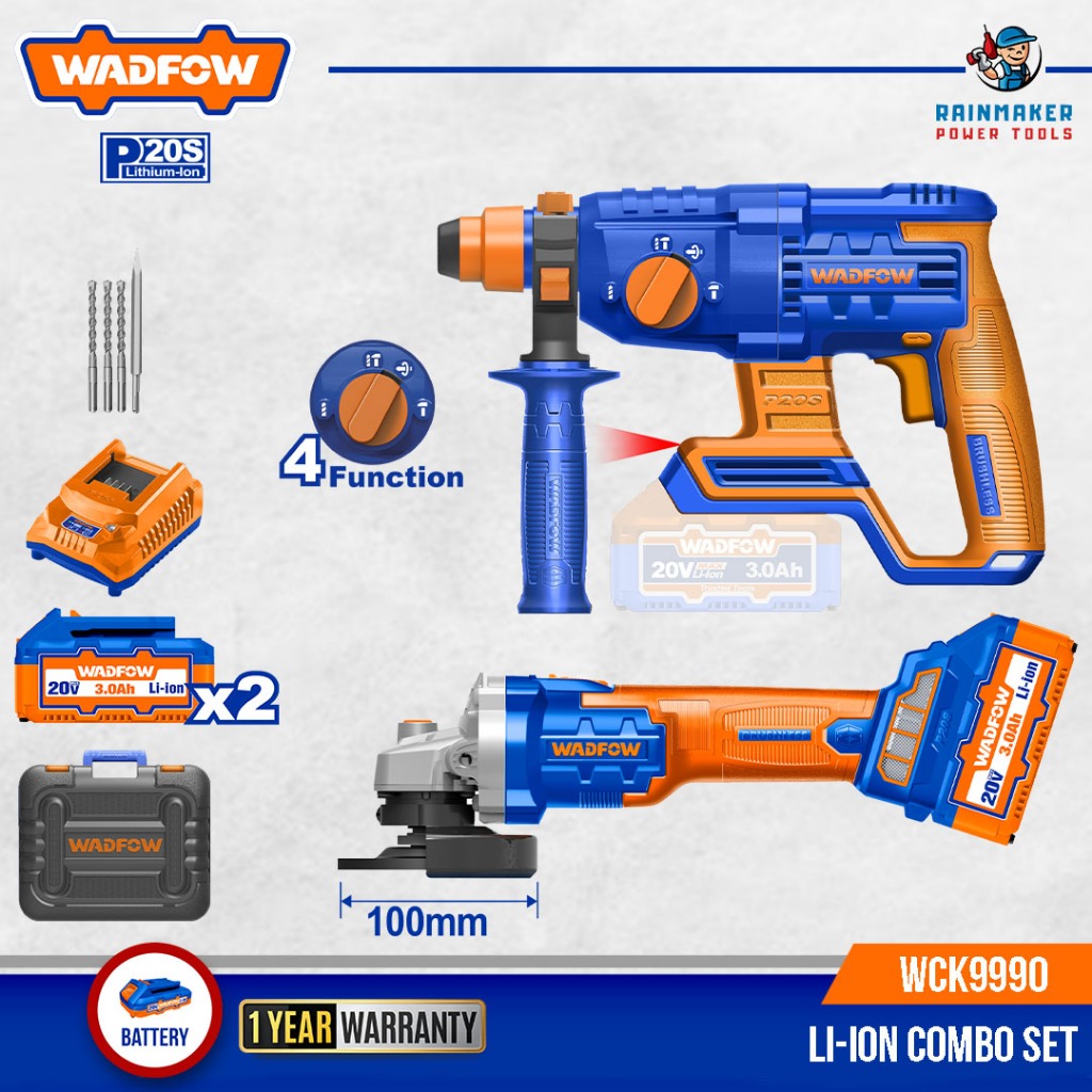 Wadfow Combo Set Rotary Hammer 2 0j Impact Wrench 300nm