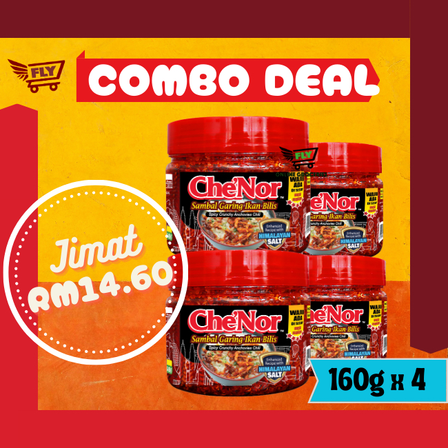 CHe'Nor Sambal Garing Ikan Bilis Combo Deal 160gm x 4 Bekas | Shopee ...