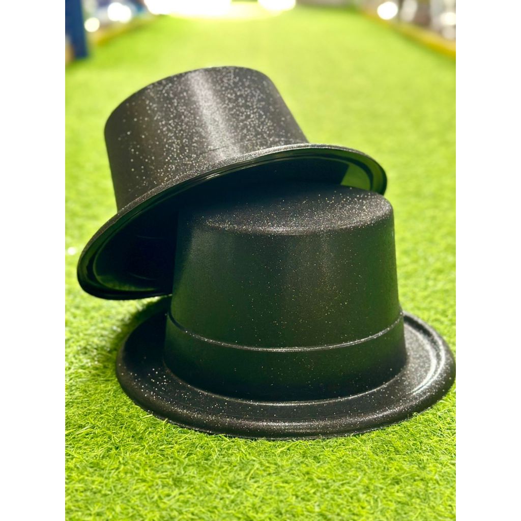 Party Hat - Plastic Top Hat Glitter Black | Shopee Malaysia